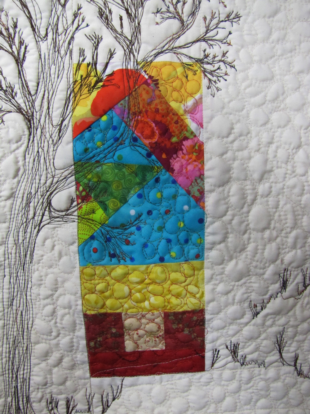 Marty In Motion: Winter Tree In Sunshine - Abstract Fiber Art Quilt