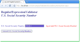 Dot Net Examples: How to validate U.S. Social Security Number : regular expression validator