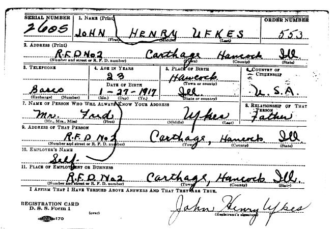 RootDig.com: World War II Draft Registation Card