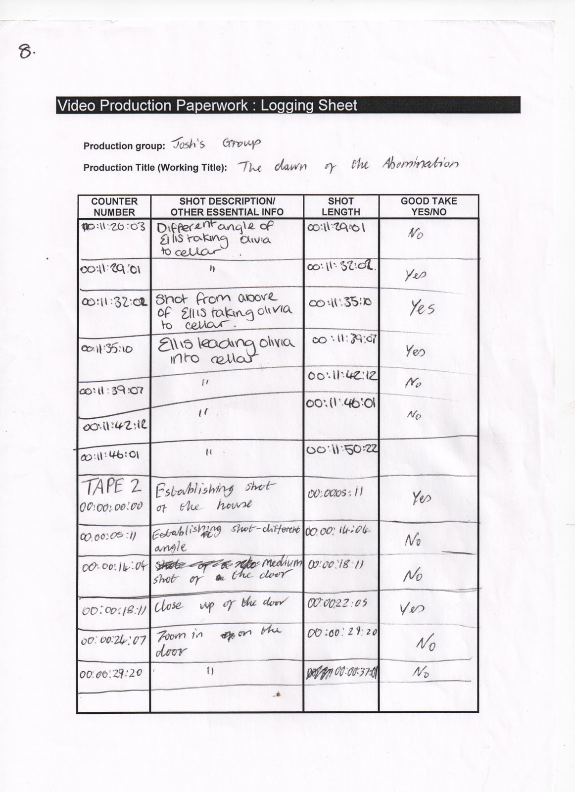 Media: Video Log Sheets