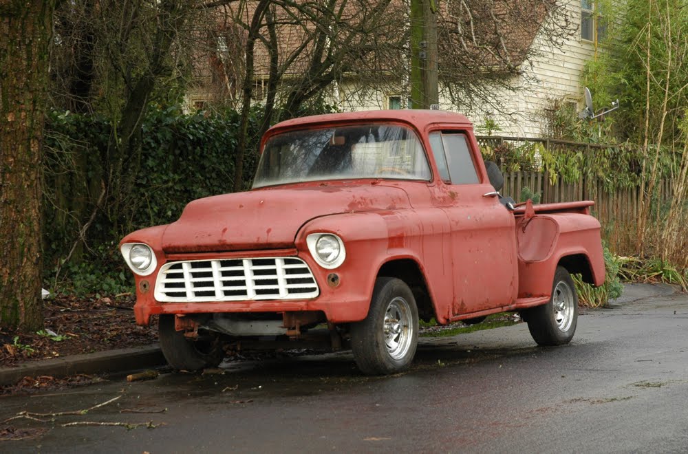 OLD PARKED CARS.: 1956 Chevy Stepside Pickup.