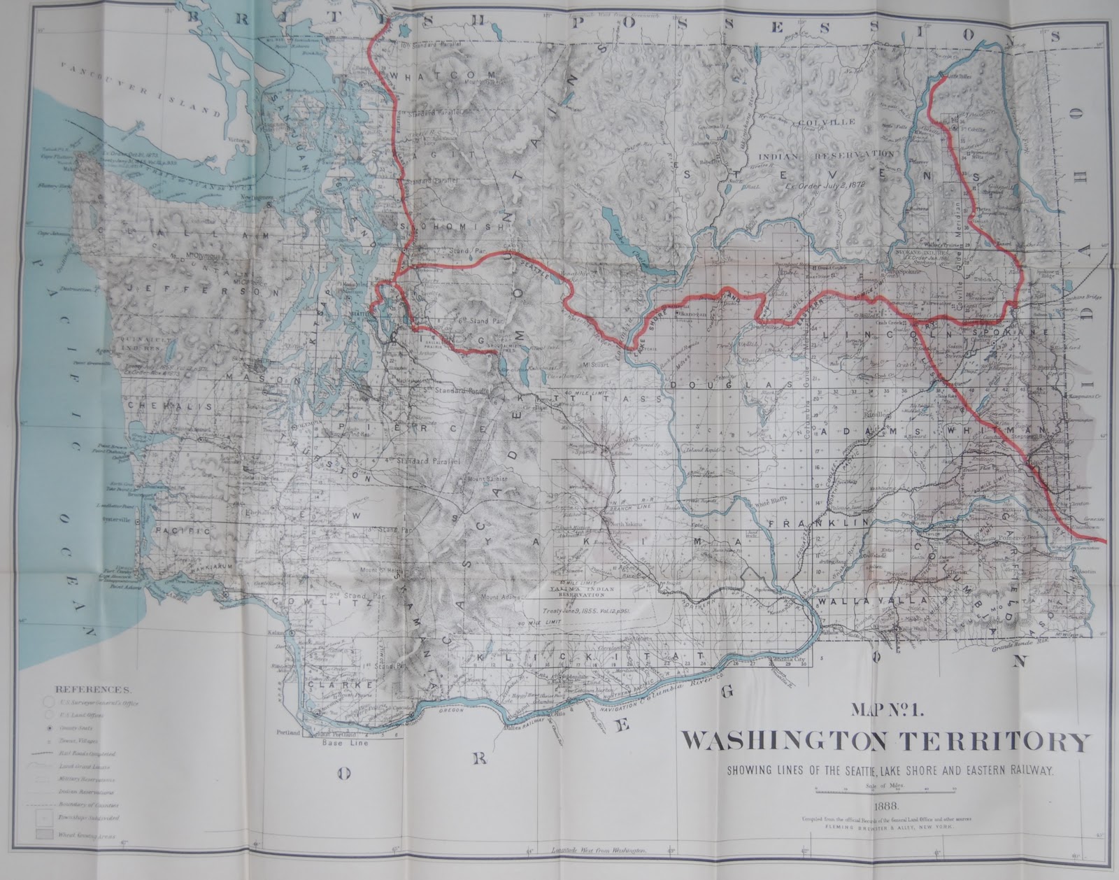 Big Bend Railroad History: Seattle Lake Shore & Eastern Washington Map