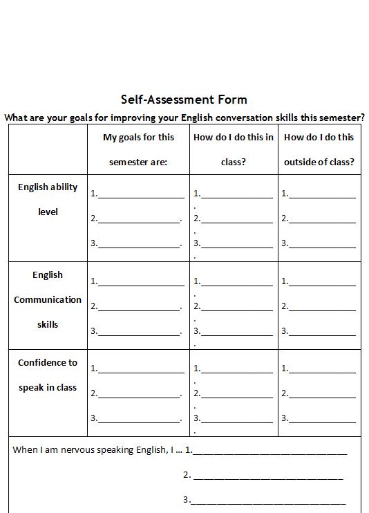 English Conversation Class: Self-Assessment Form
