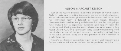 Sydney University Medical Graduates 1978 Year Book.: Alison Kesson