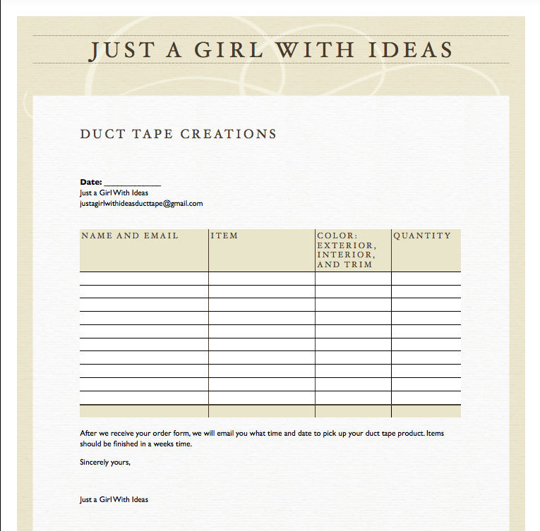 Duct Tape Creations: Order Form