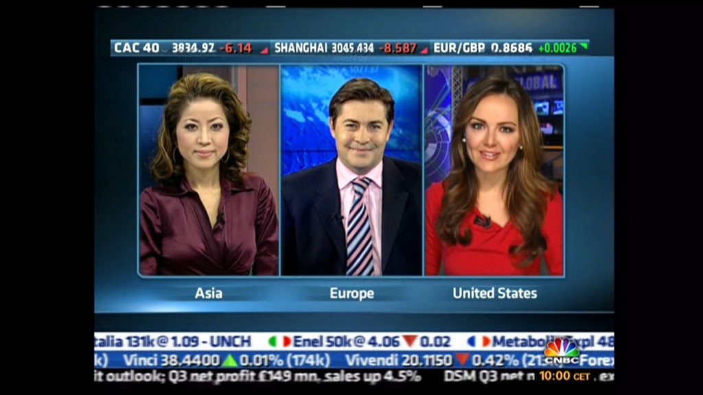 Ladies in Satin Blouses: cnbc anchor in maroon satin blouse