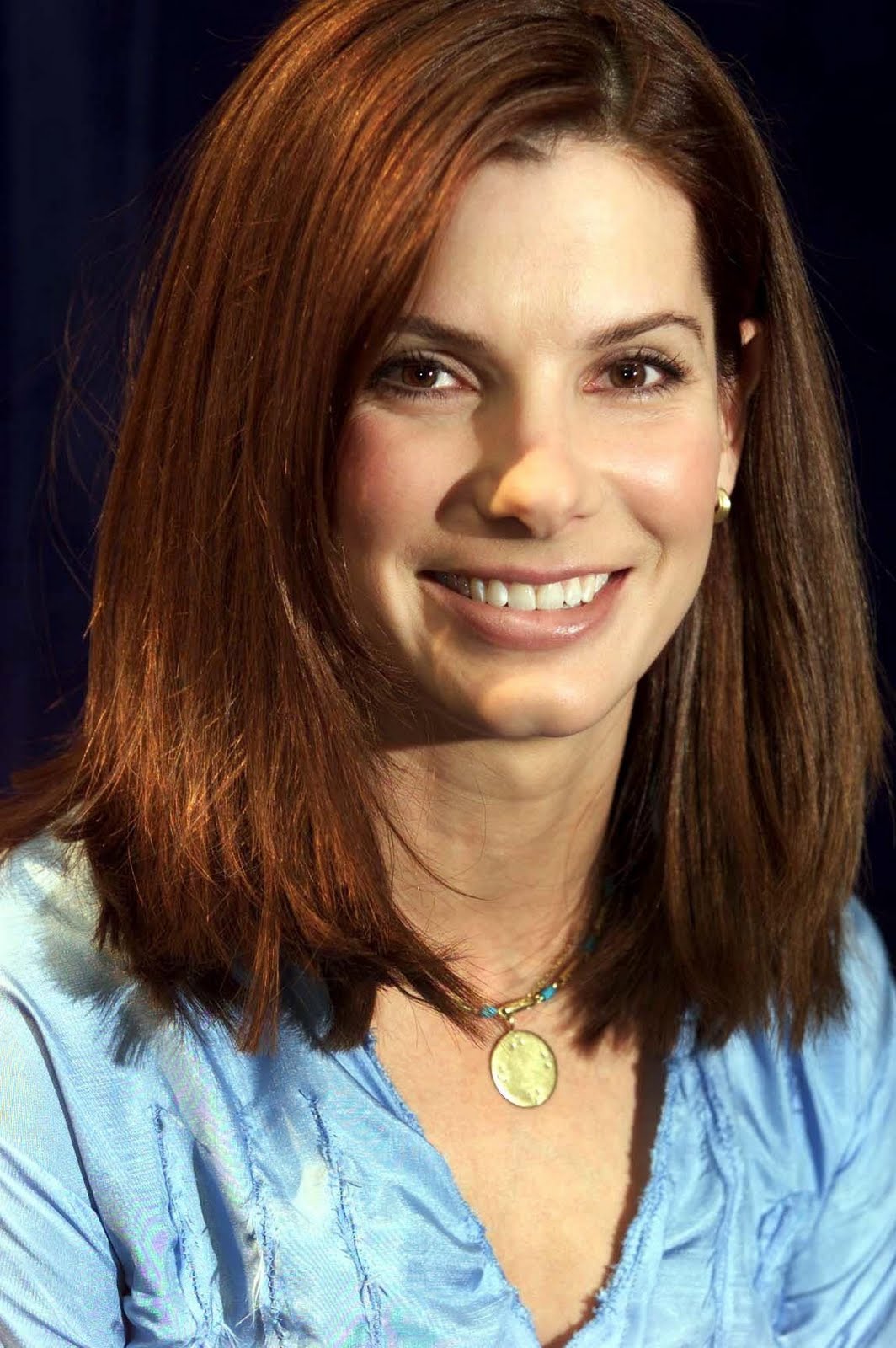 Ladies in Satin Blouses: sandra bullock - light blue satin blouse