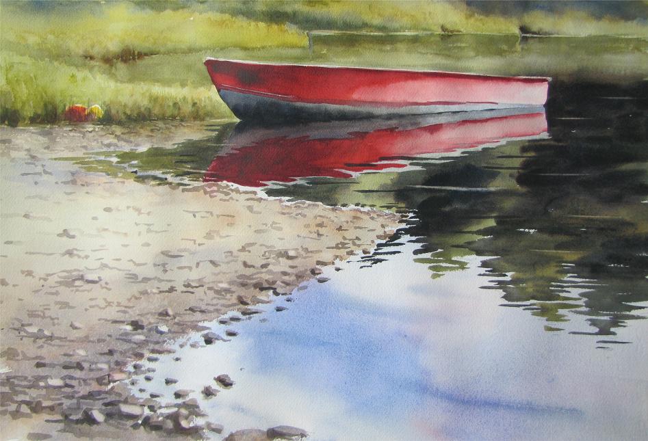 Paintings by Poppy: Red rowboat sketches II