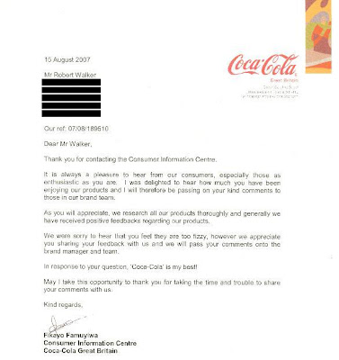 Letters by Robert: Letter to Coca-Cola