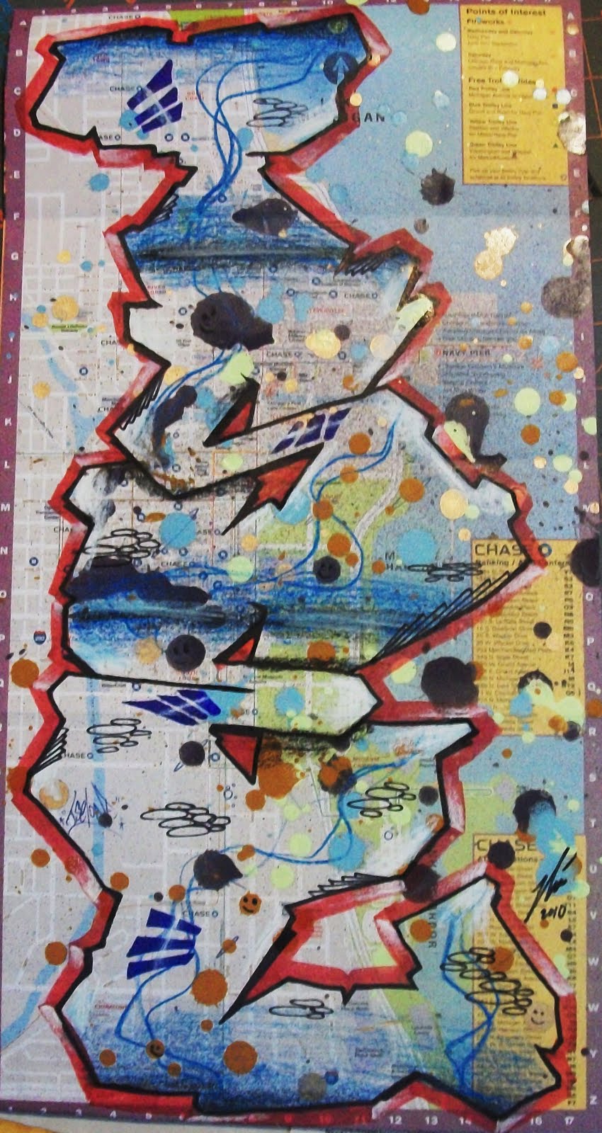 Chicago Maps with mixed media art