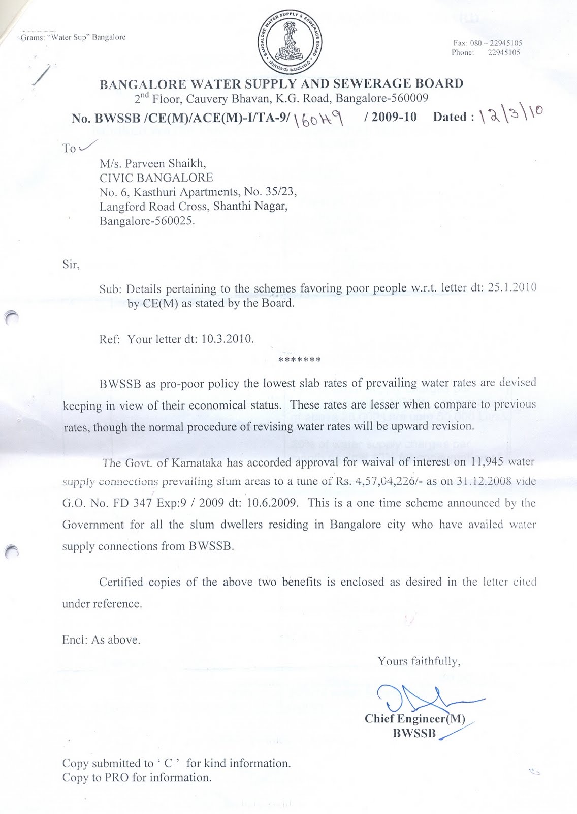 CIVIC-WATER ISSUES: IMPORTANT GOVT ORDERS IN BWSSB