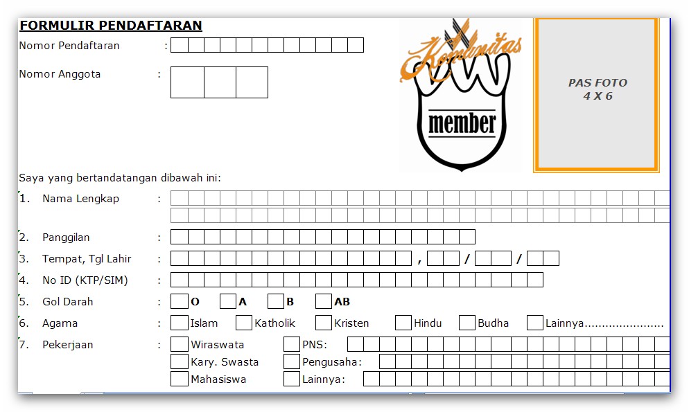 FORMULIR KEANGGOTAAN ~ Komunitas Volkswagen