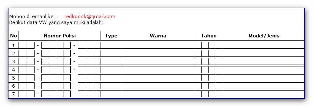 FORMULIR KEANGGOTAAN ~ Komunitas Volkswagen