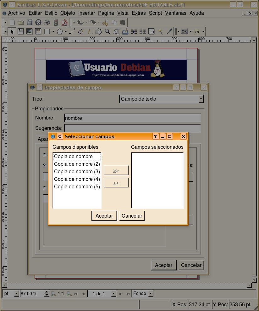 UsuarioDebian: Scribus, Crear formularios editables en pdf