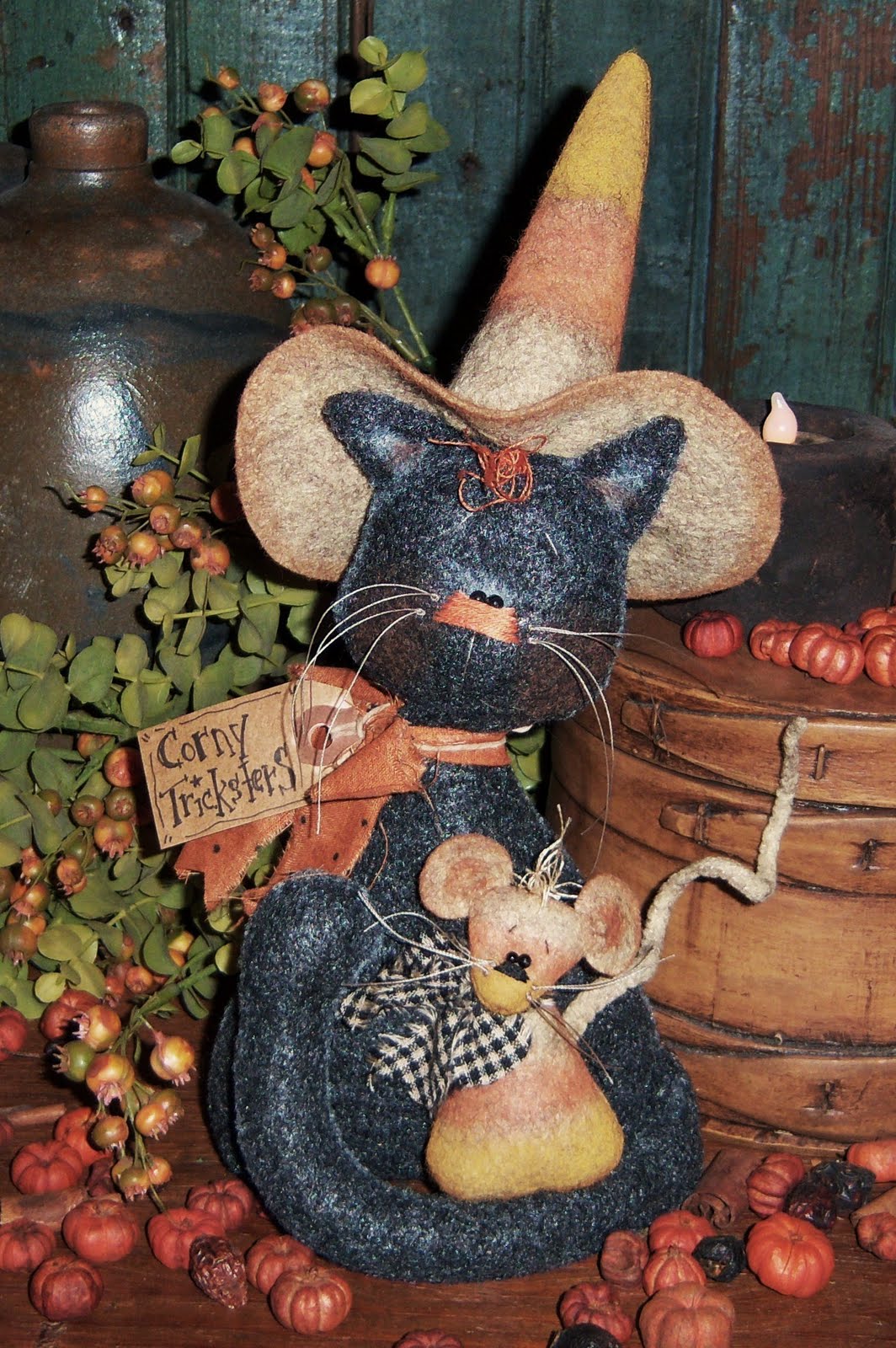 Patti's Ratties: Primitive Witch Cat Halloween Mouse Doll Pattern #484