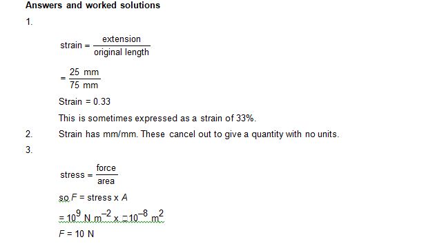 A Level Homework and Answers: Answers to questions on Young's modulus