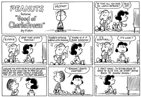Linus, the sage-like character, explains why we sigh using a Bible ...
