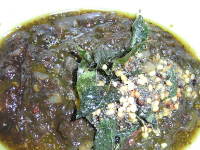 This is a quick greens recipe that goes well with Rice and Ragi Balls.