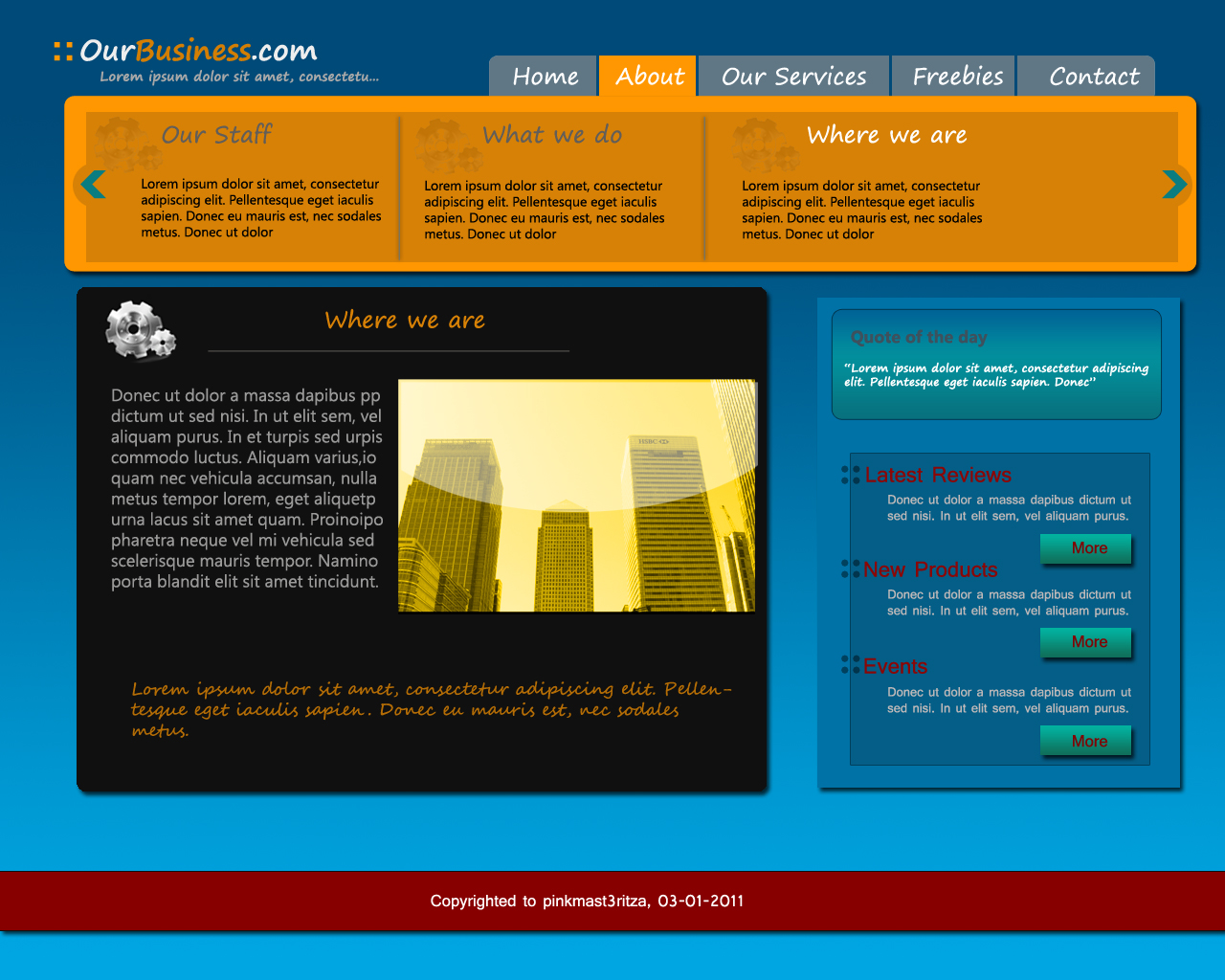 Photoshop Tutorials: Simple catchy blue with orange website template