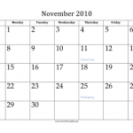 November 2010 Calendar ~ US News