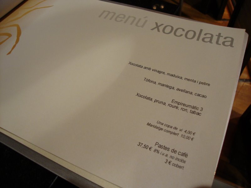 El mundo del chocolate: MENÚ DE CHOCOLATE EN ESPAI SUCRE, BARCELONA
