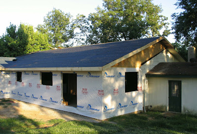 Blue John Remodel: July 15th, Roof is tar papered, house is wrapped