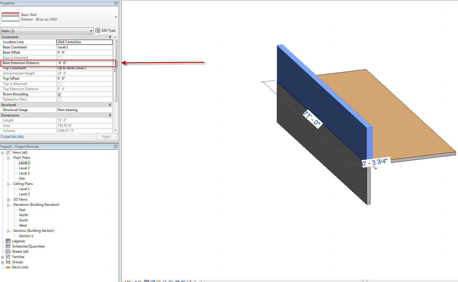 Vida Revit: Controlling Wall Materials through Base & Top line extensions