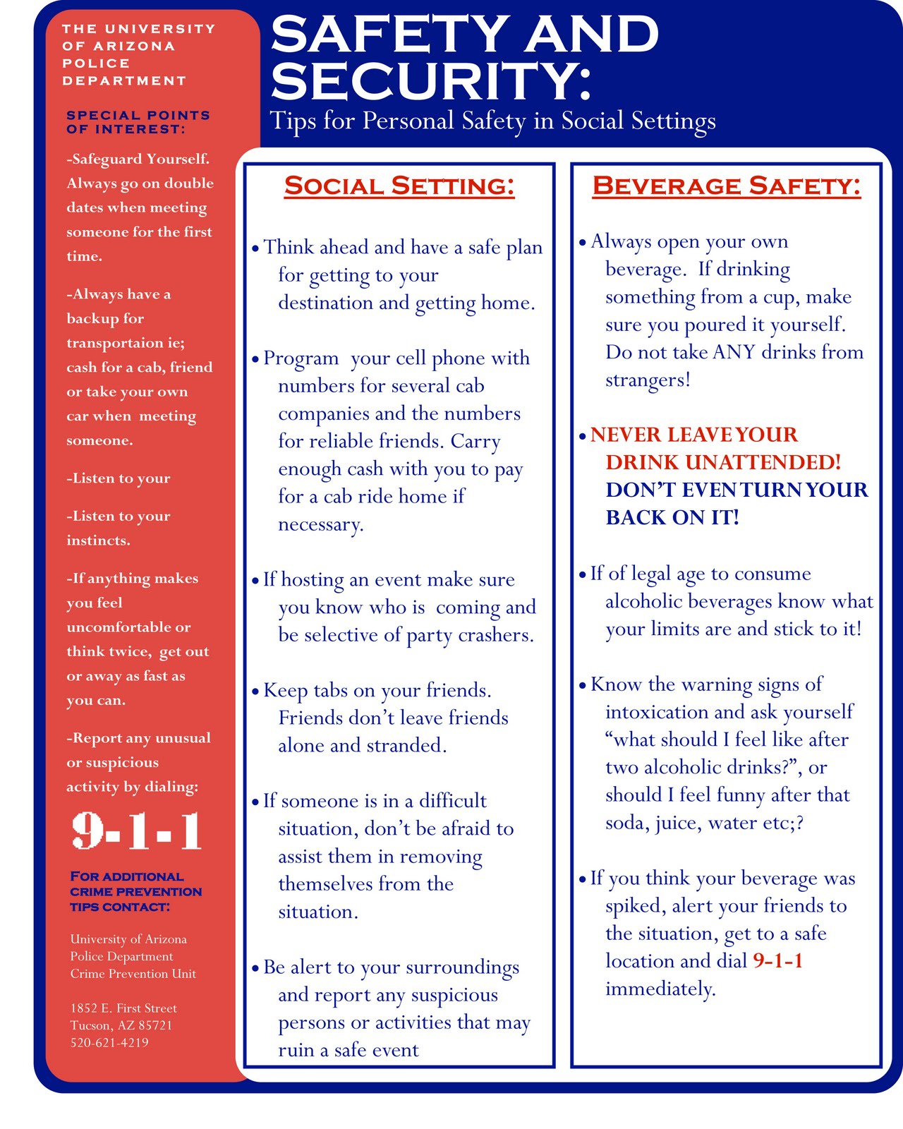 U of A Safe Cats: What is New on Campus?: Safety and Security: Tips for ...