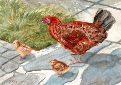 Zeh Original Art Blog Watercolor and Oil Paintings: Hen and Chicks ...