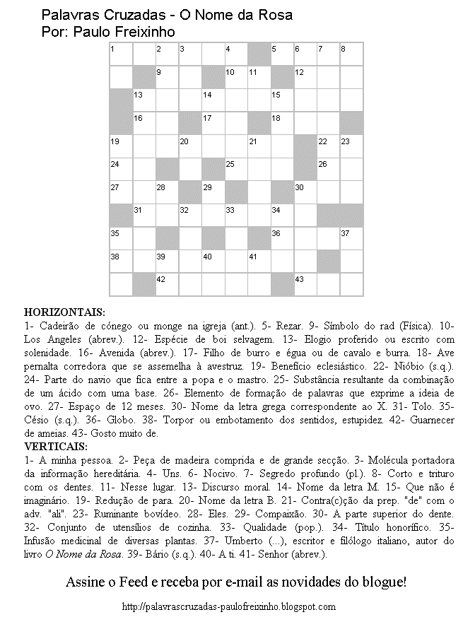 Palavras Cruzadas - Paulo Freixinho: O Nome da Rosa