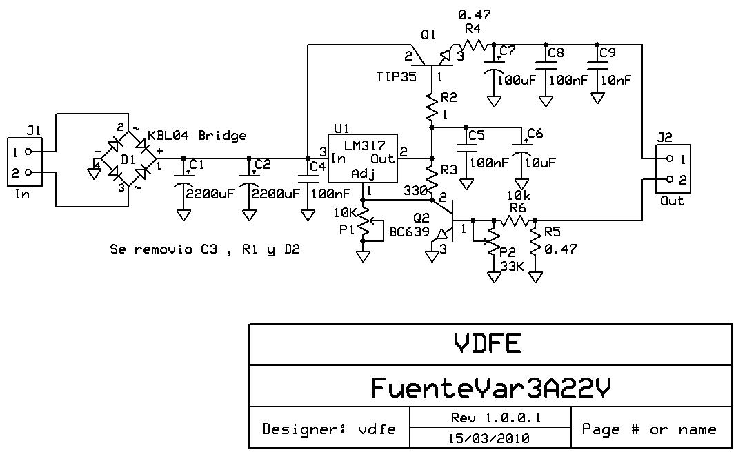 Fuente Variable 3 Amperes 22Volts.