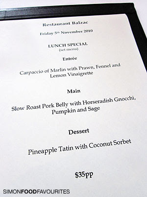 Simon Food Favourites: Restaurant Balzac: Friday $35 set menu lunch ...