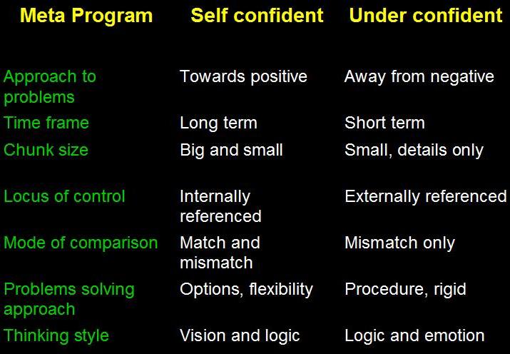 i trust, i can: Mapping Across True Self Confidence With Meta Programmes