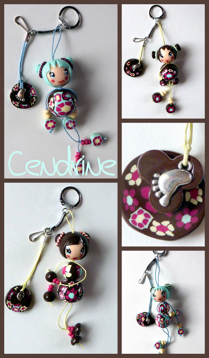 Cendrine qui fait des chôses ...: gri-gri de sac, porte clefs kokeshi fimo