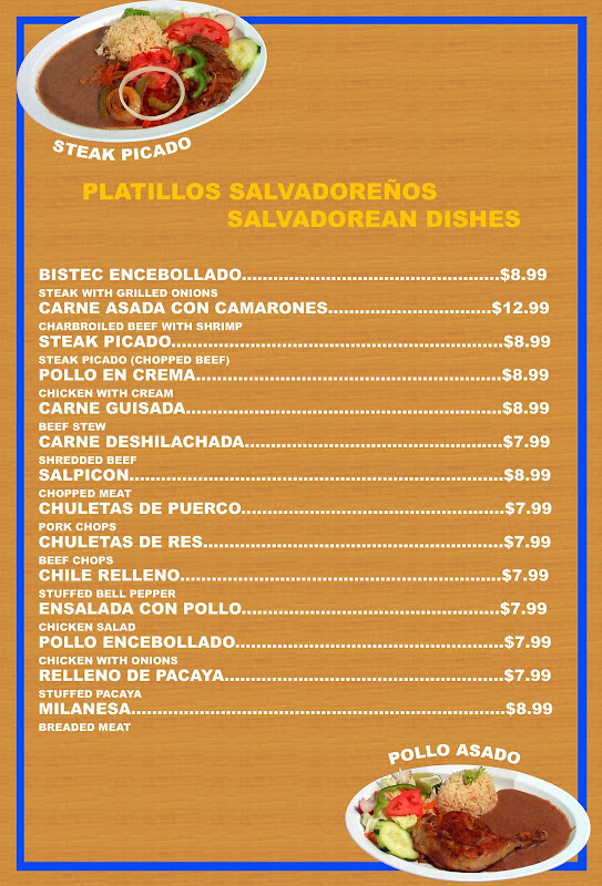Menu Mi Carbonero Restaurant Autentica comida salvadoreña