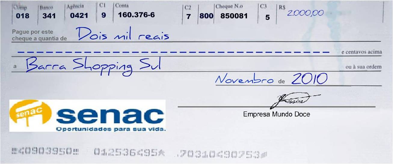 Look Filmes Locadora LTDA.: Exemplos de Cheques: