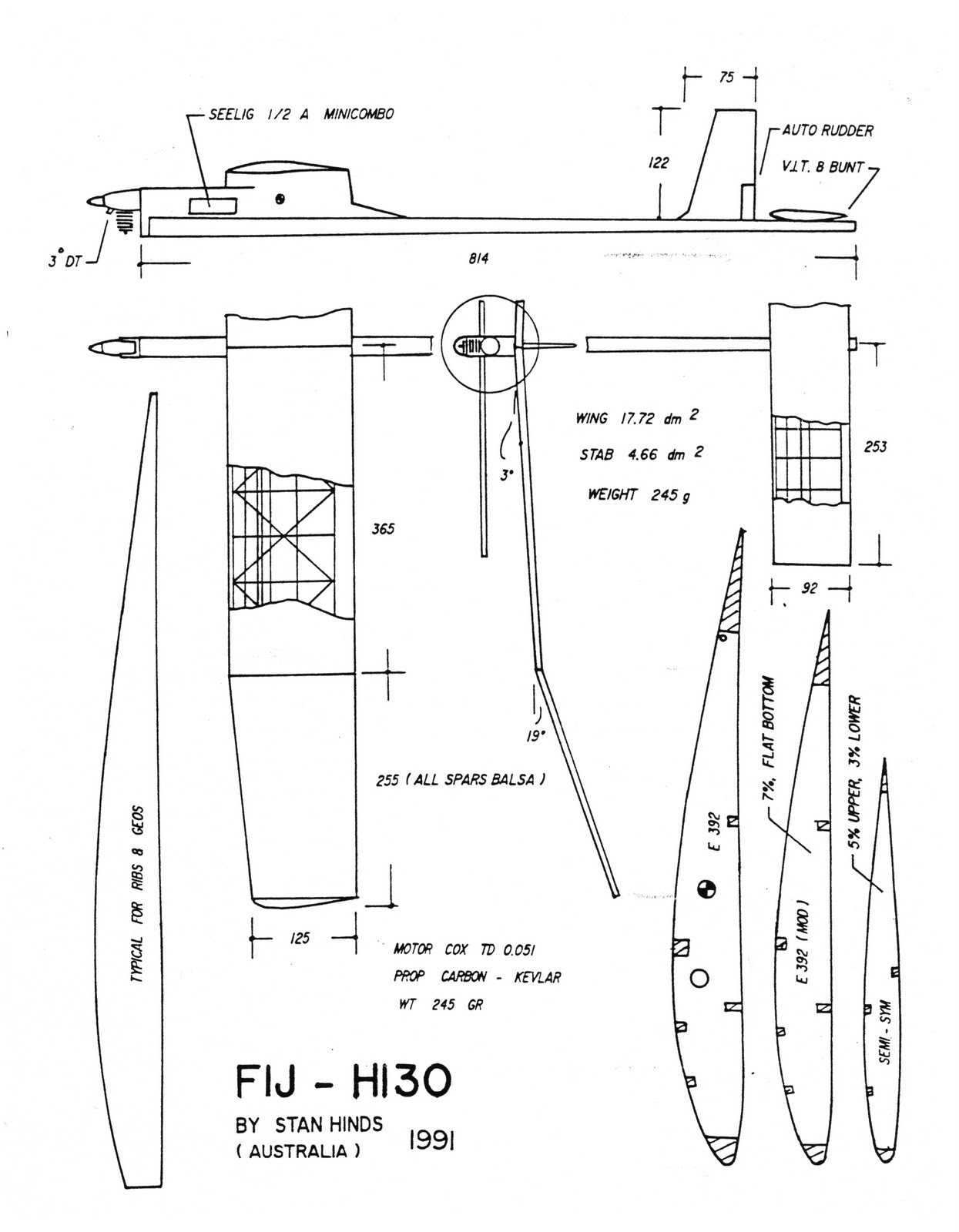Volar Libremente - Free Flight Models Airplanes: H 130 de Stan Hinds F1J