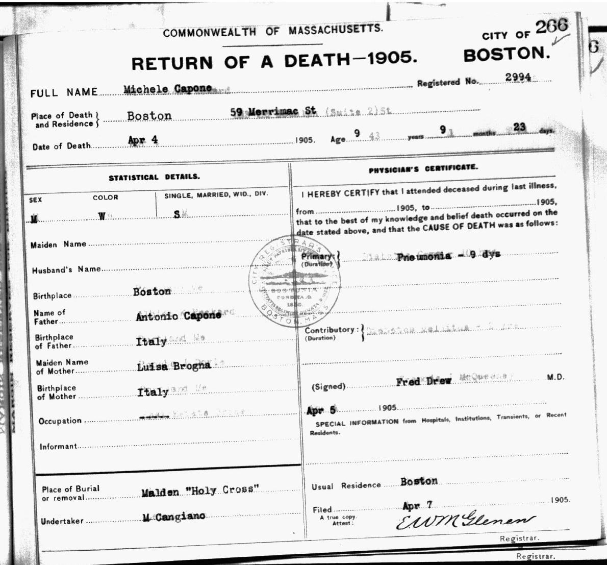 The Genealogy of Torre le Nocelle, Italy: Boston Death Record: Michele ...