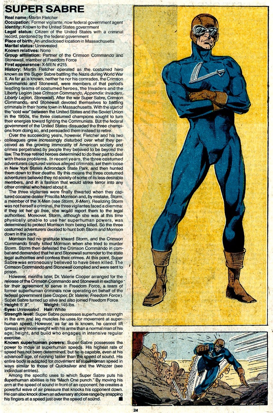 Fichas de Superheroes Marvel y DC: Super Sable