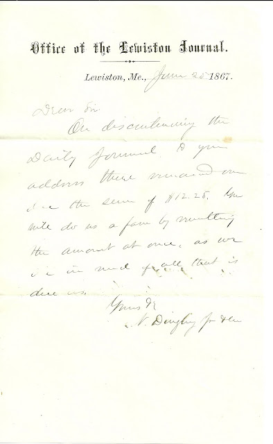 Heirlooms Reunited: 1867 note from Nelson Dingley Jr., Editor of ...