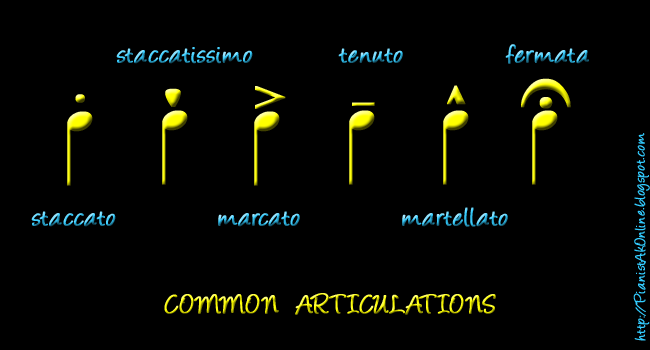 Symbols and Terminology: Articulations | PianistAkOnline free Piano ...