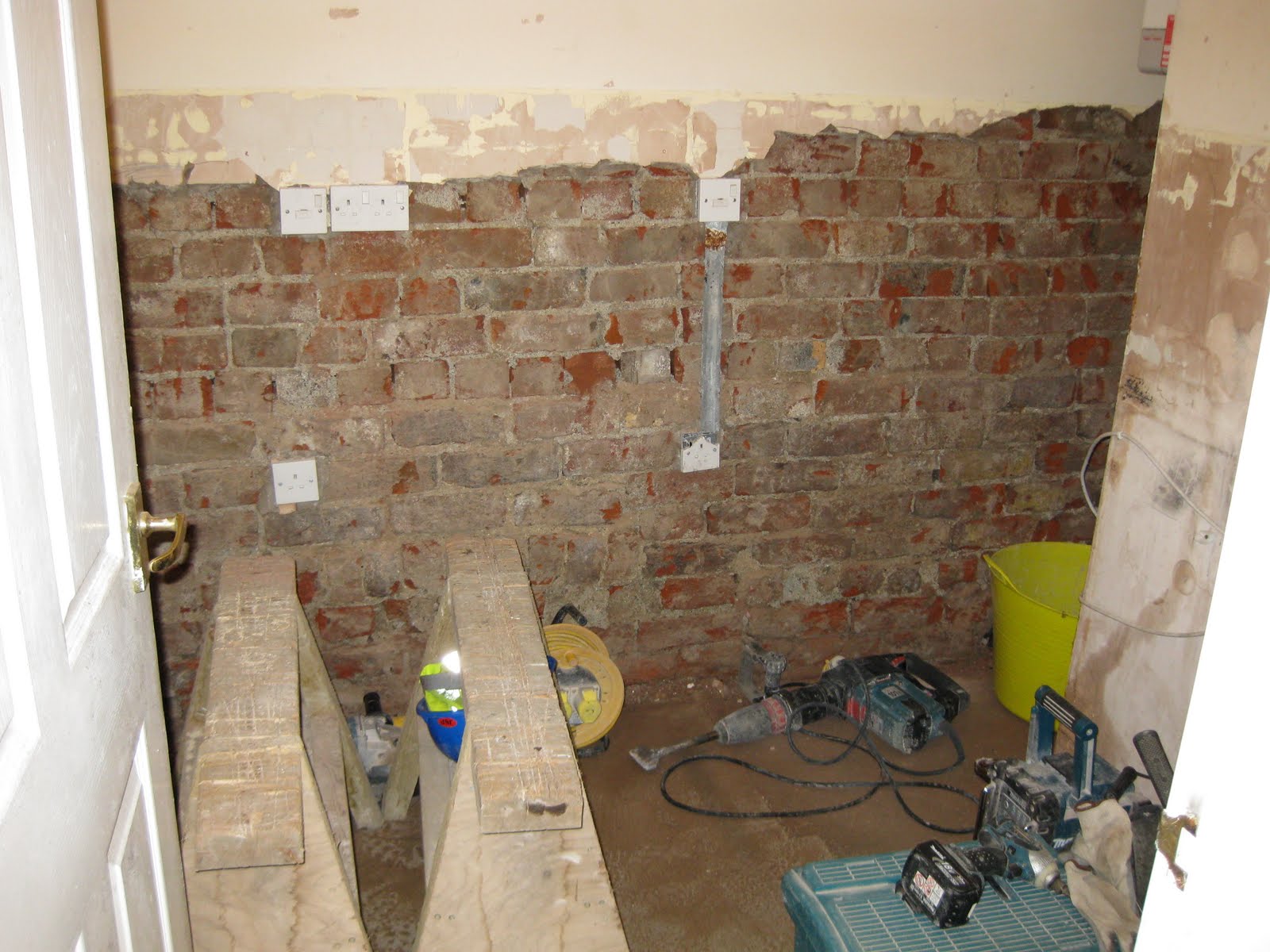 Bodlondeb is born again: Day 5 - plaster coming off wall in utility room