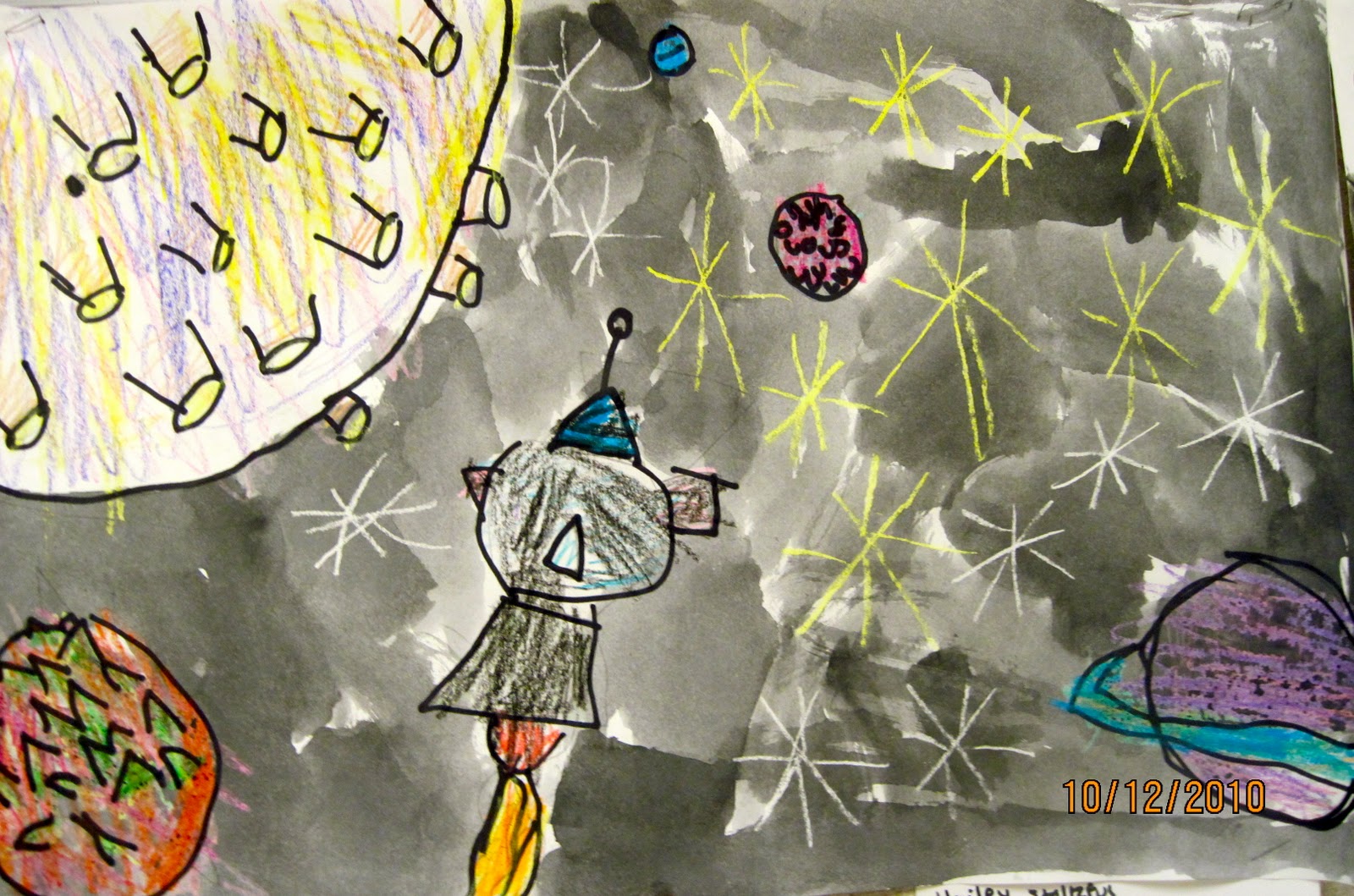 The Modern Art Smock: 1st Grade Outer Space Crayon Resist Paintingss