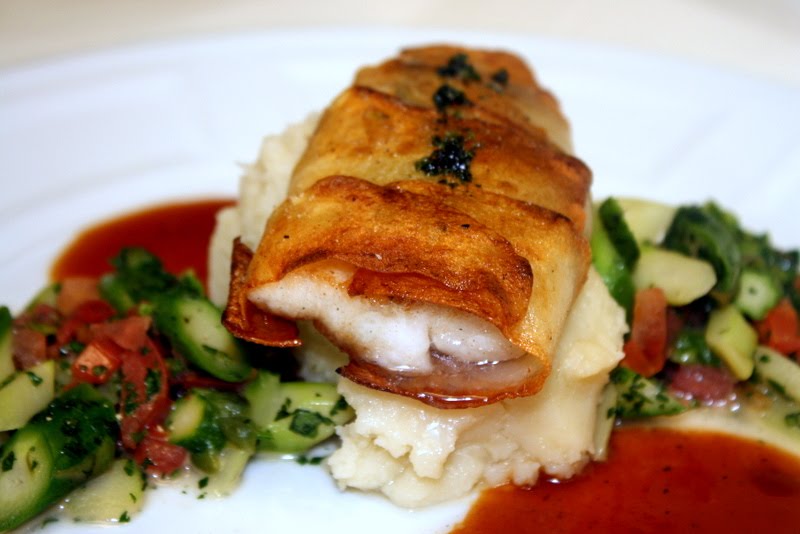 The Culinary Lens: Potato Crusted sea Bass with Asparagus, Mashed ...