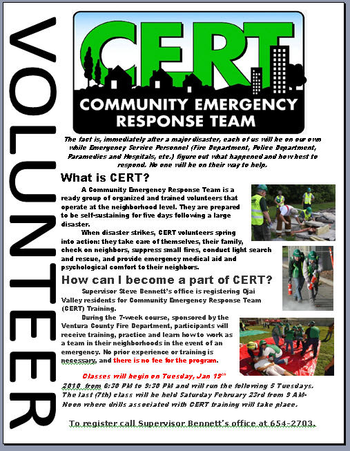 Ojai Valley CERT: CERT class starts in January, 2010