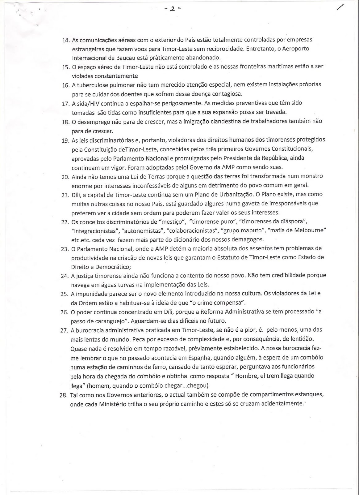 TEMPO SEMANAL: Surat Rezigna An: Husi Mario.