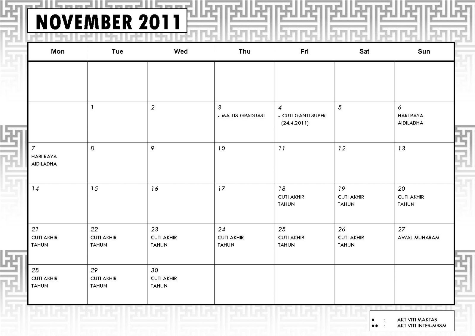 BLOG ANAK PENEROKA: Kalender Maktab 2011
