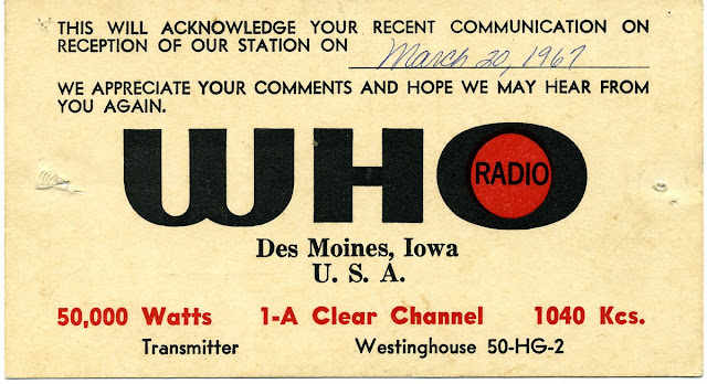 Nick's Radio Corner: WHO Des Moines IA QSL Card 1967
