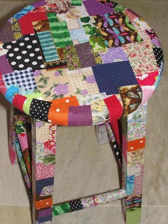 Eu quero fazer também!: Banquinho reciclado no estilo patchwork