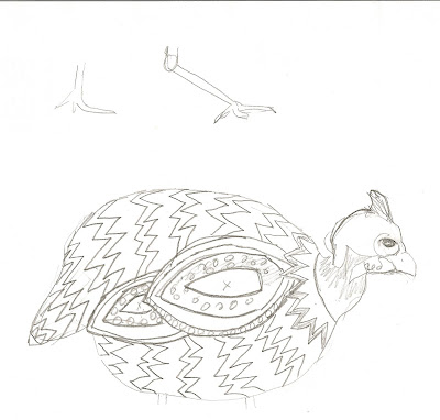 Platespinner: Guinea Fowl Sketch.